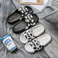 China Cute spotted cow couple slippers summer indoor soft high elastic non-slip thick-soled bathroom slippers for sale