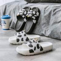 China Cute spotted cow couple slippers summer indoor soft high elastic non-slip thick-soled bathroom slippers for sale