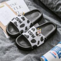 China Cute spotted cow couple slippers summer indoor soft high elastic non-slip thick-soled bathroom slippers for sale