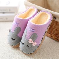 China Autumn winter home indoor shoes cute rabbit shape warm cartoon thick bottom plush slippers for men and women for sale