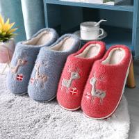China New cartoon slippers female wholesale cute deer printing warm non-slip home indoor shoes autumn winter for sale