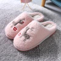 China New cartoon slippers female wholesale cute deer printing warm non-slip home indoor shoes autumn winter for sale