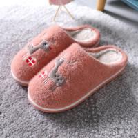 China New cartoon slippers female wholesale cute deer printing warm non-slip home indoor shoes autumn winter for sale