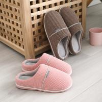 China 2021 new winter slippers home warm knitted fabric upper plush simple couple indoor non-slip ladies bedroom shoes for sale