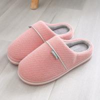 China 2021 new winter slippers home warm knitted fabric upper plush simple couple indoor non-slip ladies bedroom shoes for sale