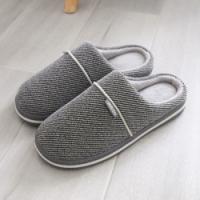 China 2021 new winter slippers home warm knitted fabric upper plush simple couple indoor non-slip ladies bedroom shoes for sale