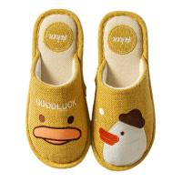 China Excellent quality skin-friendly linen slippers female Sweat-absorption hot sale cartoon Duck home indoor shoes for sale