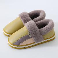 China Slippers women winter all-inclusive heel non-slip couple warm waterproof PU leather home indoor shoes for men for sale