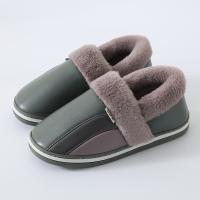 China Slippers women winter all-inclusive heel non-slip couple warm waterproof PU leather home indoor shoes for men for sale