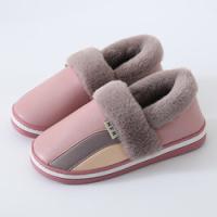 China Slippers women winter all-inclusive heel non-slip couple warm waterproof PU leather home indoor shoes for men for sale