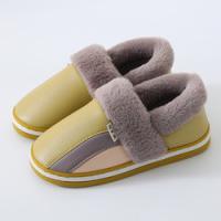 China Slippers women winter all-inclusive heel non-slip couple warm waterproof PU leather home indoor shoes for men for sale
