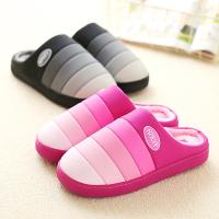 China Waterproof non-slip wholesale slippers women thick-soled winter fashion stripes plush couple home indoor shoes for sale