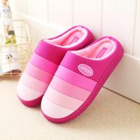 China Waterproof non-slip wholesale slippers women thick-soled winter fashion stripes plush couple home indoor shoes for sale