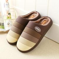 China Waterproof non-slip wholesale slippers women thick-soled winter fashion stripes plush couple home indoor shoes for sale