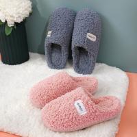 China New style plush couple slippers winter indoor non-slip cute home warm soft household shoes for women and male for sale