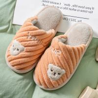 China Custom cute cartoon bear cheap bedroom slippers couple warm comfortable fluff home shoes women in stock for sale
