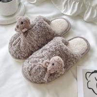 China Wholesale 2021 winter new female cute Cartoon plush bear indoor home shoes keep warm soft couple slippers for sale