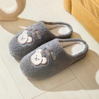 China wholesale New women winter warm home cartoon cute bear slippers soft plush anti-slip couple house shoes for sale