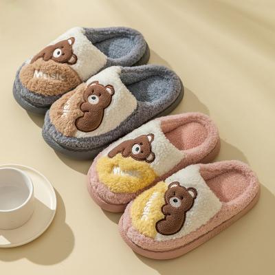 China Wholesale new design ladies thick-soled cute bear house shoes couple warm soft plush slippers winter for sale