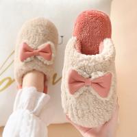China Wholesale Hairy slippers autumn winter couple warm soft plush cute bowknot female non-slip bedroom shoes for sale