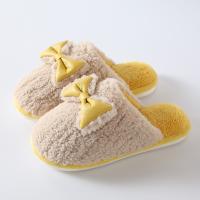China Wholesale Hairy slippers autumn winter couple warm soft plush cute bowknot female non-slip bedroom shoes for sale