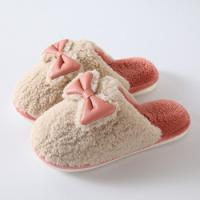 China Wholesale Hairy slippers autumn winter couple warm soft plush cute bowknot female non-slip bedroom shoes for sale