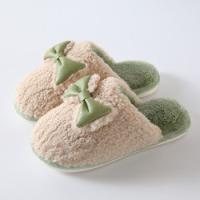 China Wholesale Hairy slippers autumn winter couple warm soft plush cute bowknot female non-slip bedroom shoes for sale