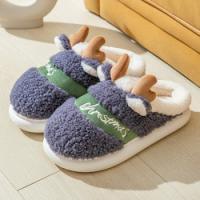 China New 2021 cartoon home indoor slippers winter Christmas deer cute thick-bottomed warm couple shoes supplier for sale