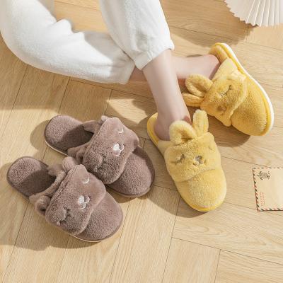 China Cute Women Home Indoor Couple Style Thick Bottom Anti-Slip Autumn Winter Plush Warm lining shoes female fur slippers for sale