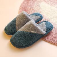 China Winter 2021 new fashion stitching color home slippers non-slip warm couple soft plush house shoes women for sale