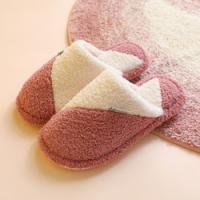 China Winter 2021 new fashion stitching color home slippers non-slip warm couple soft plush house shoes women for sale