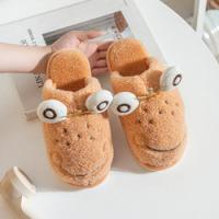 China Cartoon Slippers Women Cute Frog Home Indoor Couple Style Plush Warm Anti-Slip Thick Bottom Winter House Shoes Men for sale