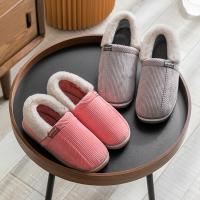 China Winter warm best price corduroy vamp slippers women non-slip large size couple home indoor shoes supplier for sale