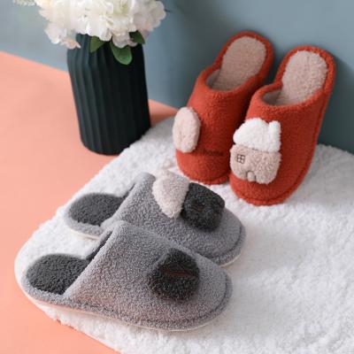 China Wholesale 2021 female warm cartoon little house decorate slippers breathable plush home indoor shoes ladies closed shoes for sale