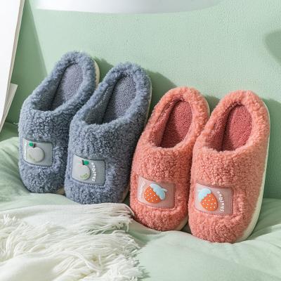 China New Design wholesale Fashion Ladies fruit cute Plush Warm Slippers Winter soft Sole anti-slip home indoor shoes for sale