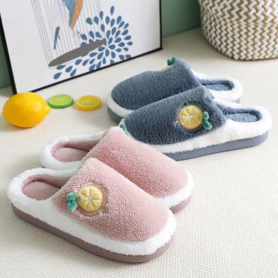 China 2021 new design slippers female winter cute comfortable home indoor shoes soft plush warm non-slip couple style for sale