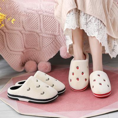 China New winter wholesale female cute fruit pattern warm thick bottom slippers non-slip couple home indoor shoes for sale