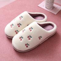 China New winter wholesale female cute fruit pattern warm thick bottom slippers non-slip couple home indoor shoes for sale