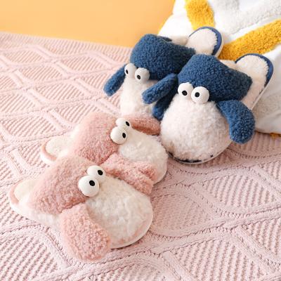China Cartoon cute sheep shape cheap bedroom slippers winter warm thicken soft plush couple home indoor shoes for sale