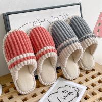 China Autumn winter new design striped color warm slippers female home couple delicate plush non-slip bedroom shoes in stock for sale