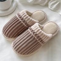 China Autumn winter new design striped color warm slippers female home couple delicate plush non-slip bedroom shoes in stock for sale