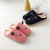 China 2021 new cartoon deer shape couple slippers hot sale winter ladies cute warm soft plush non-slip household shoes for sale