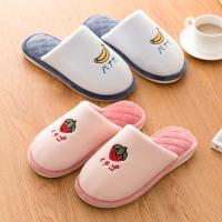 China Autumn and winter home slippers female cute fruit plush indoor non-slip couple warm  high quality bedroom shoes for sale