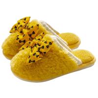 China Fashion Bow Plush Slippers Women Winter Warm Thick Bottom Anti-Slip Soft Bottom Couple Style House Indoor Men for sale
