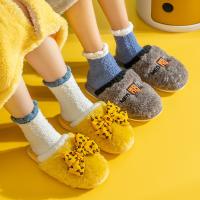 China Fashion Bow Plush Slippers Women Winter Warm Thick Bottom Anti-Slip Soft Bottom Couple Style House Indoor Men for sale