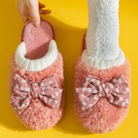 China Fashion Bow Plush Slippers Women Winter Warm Thick Bottom Anti-Slip Soft Bottom Couple Style House Indoor Men for sale