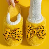 China Fashion Bow Plush Slippers Women Winter Warm Thick Bottom Anti-Slip Soft Bottom Couple Style House Indoor Men for sale
