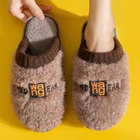 China Fashion Bow Plush Slippers Women Winter Warm Thick Bottom Anti-Slip Soft Bottom Couple Style House Indoor Men for sale