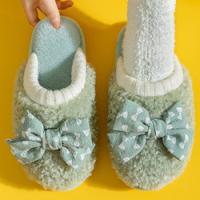 China Fashion Bow Plush Slippers Women Winter Warm Thick Bottom Anti-Slip Soft Bottom Couple Style House Indoor Men for sale