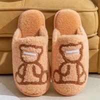 China Slippers Women Winter Indoor Plush Warm Home Thick Bottom Anti-Slip Couple Style Cartoob Happiness Bear Men for sale